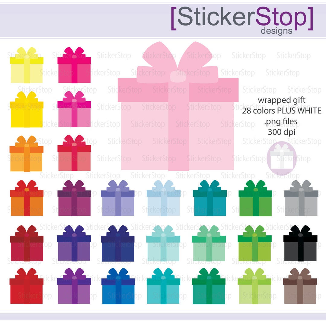 Wrapped Gift or Birthday Present Icon Digital Clipart in Rainbow Colors ...