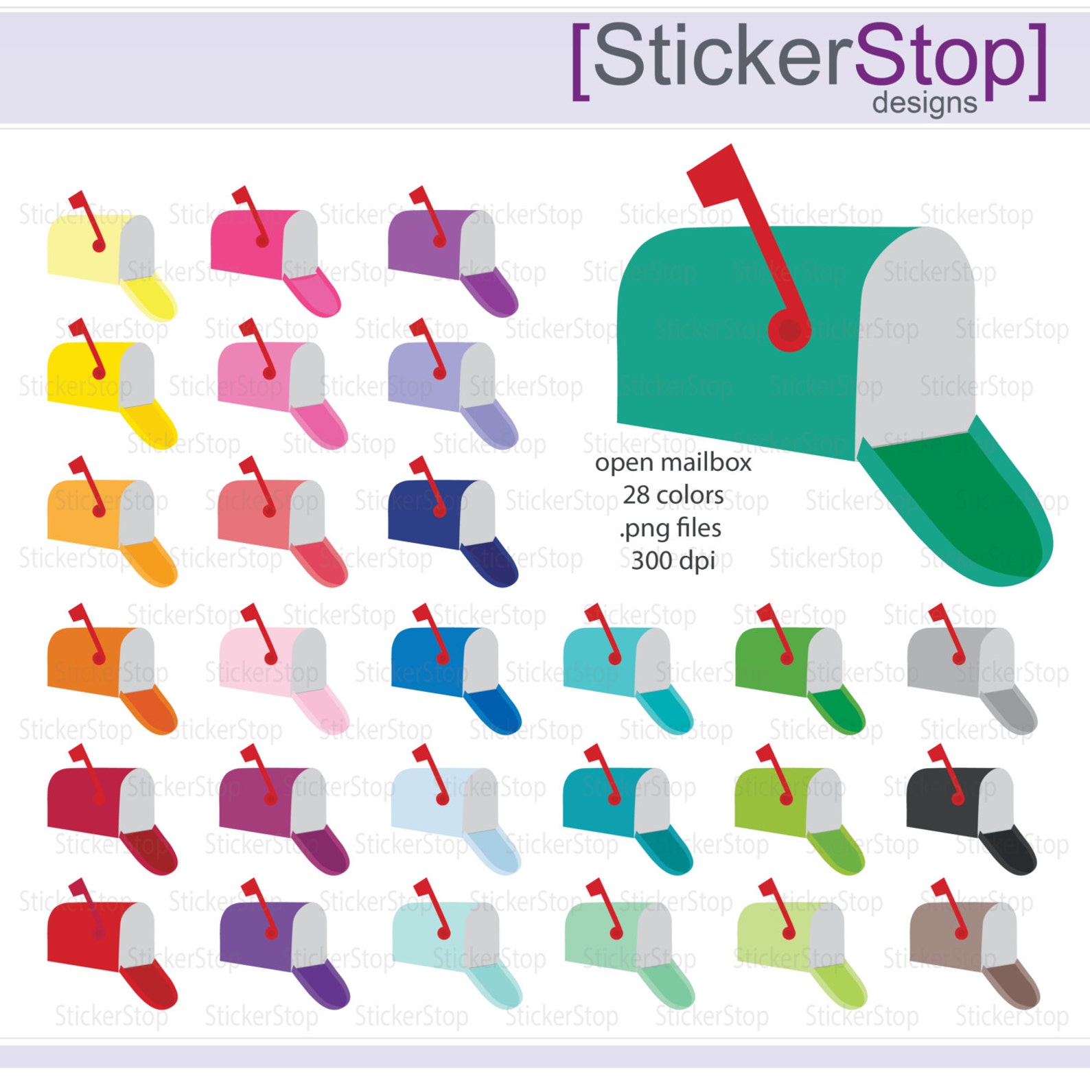 Mailbox Icon Digital Clipart in Rainbow Colors - Instant Download PNG ...