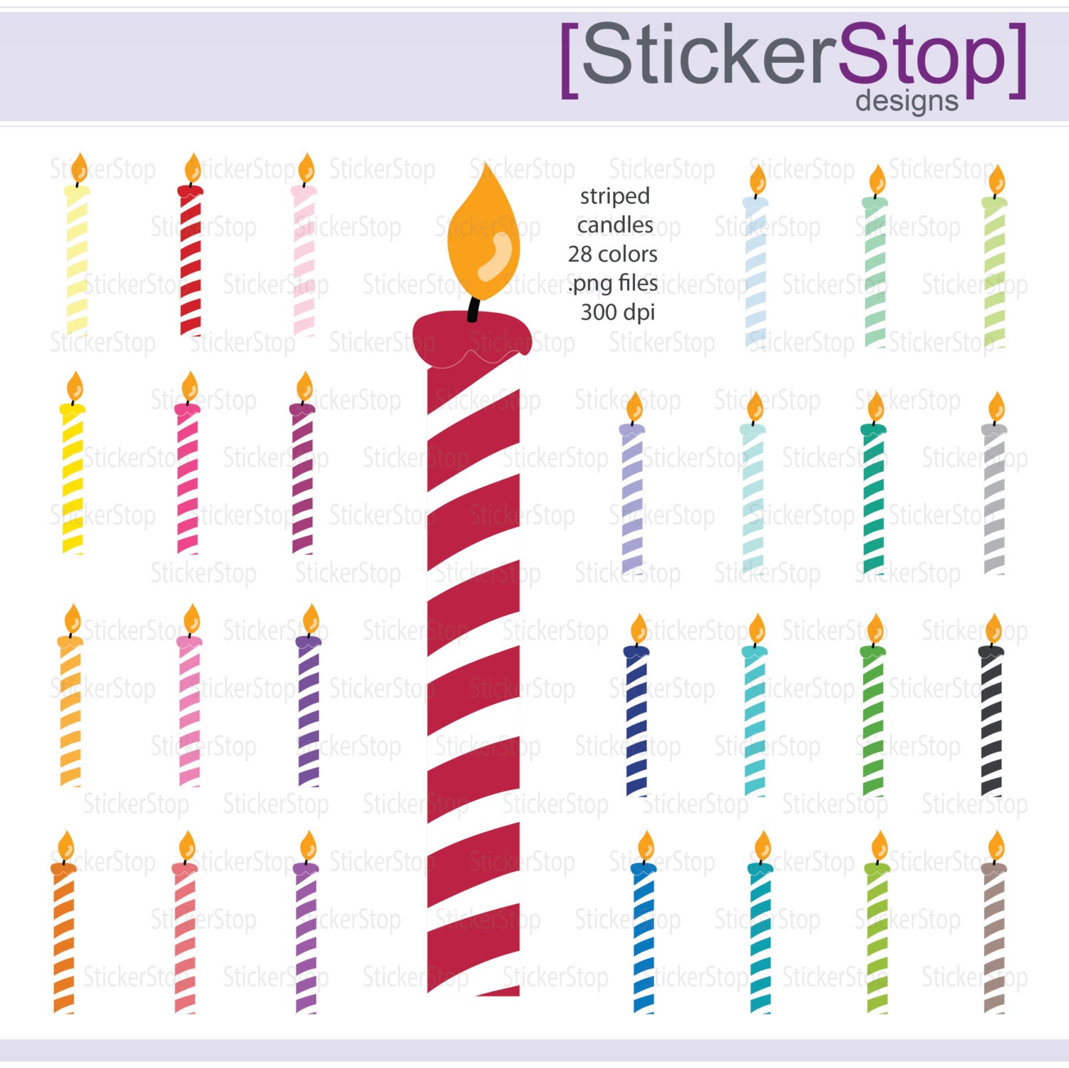 Striped Birthday Candle Rainbow Digital Clipart - Instant Download PNG ...