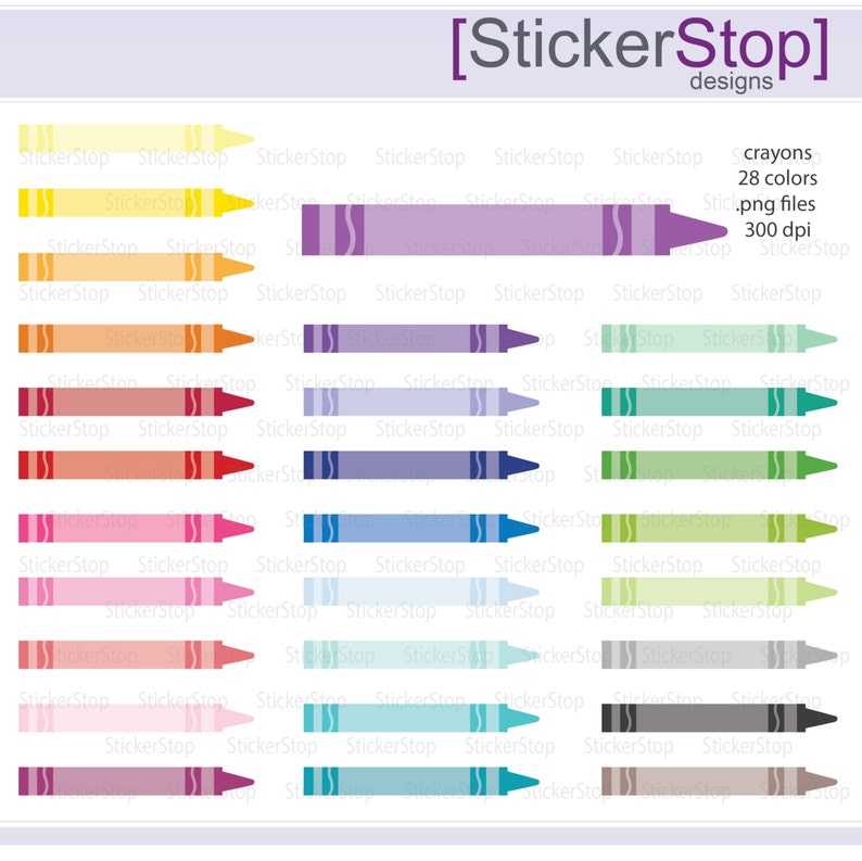 Coloring Crayon Icon Digital Clipart in Rainbow Colors Instant Download ...