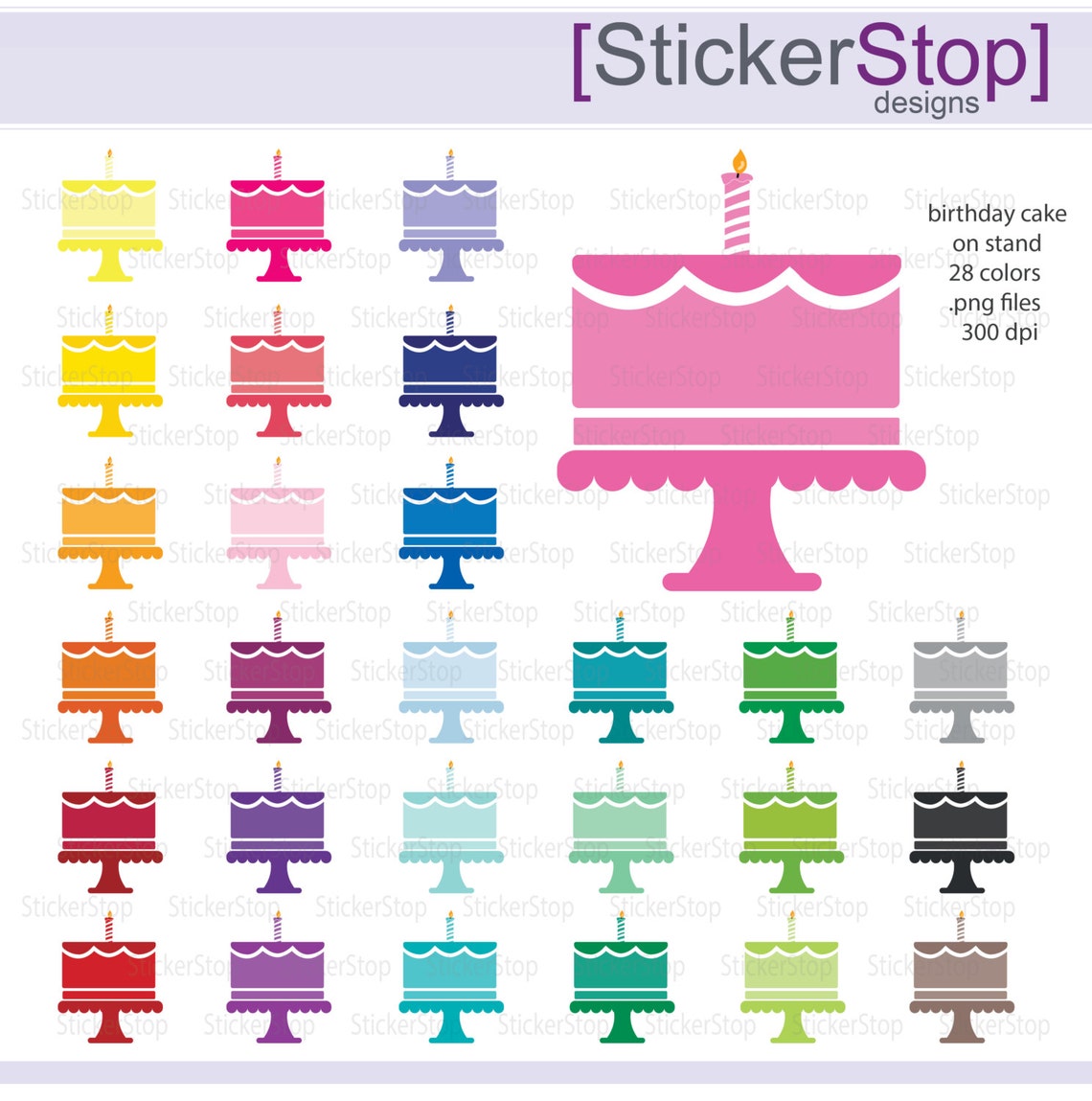 Birthday Cake on Cake Stand Digital Clipart - Instant Download PNG ...