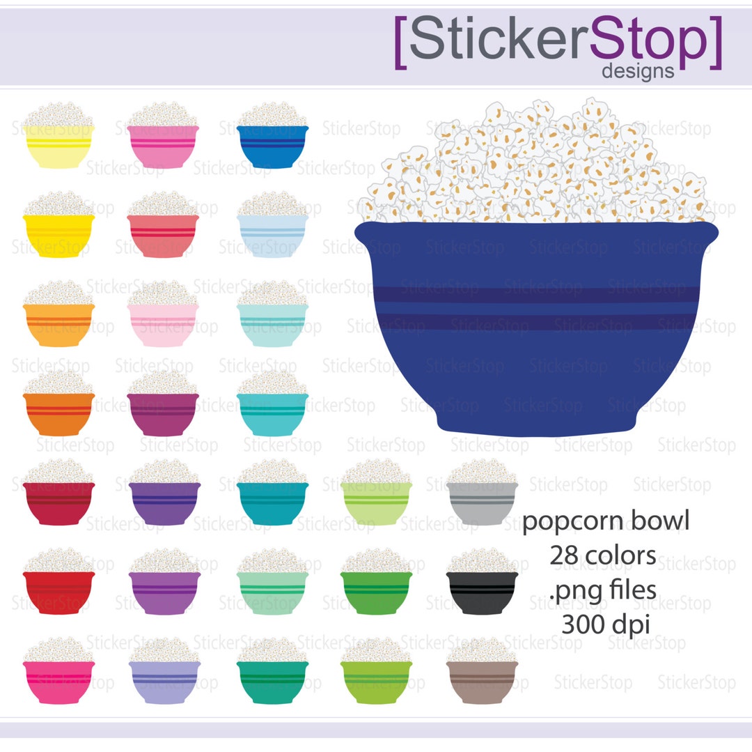 Bowl of Popcorn Icon Digital Clipart in Rainbow Colors - Instant ...