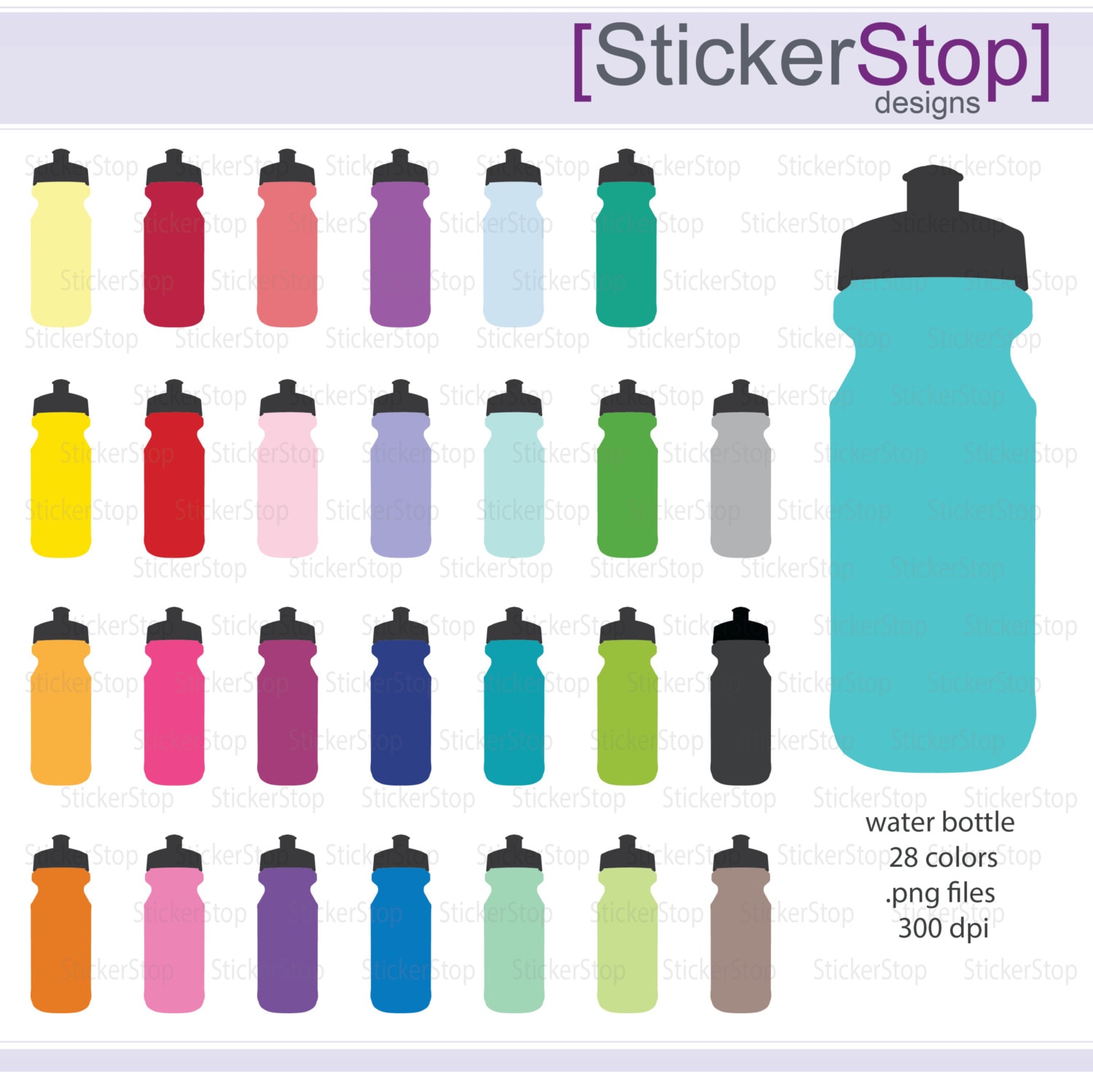Water Bottles Icon Digital Clipart in Rainbow Colors Instant Download ...