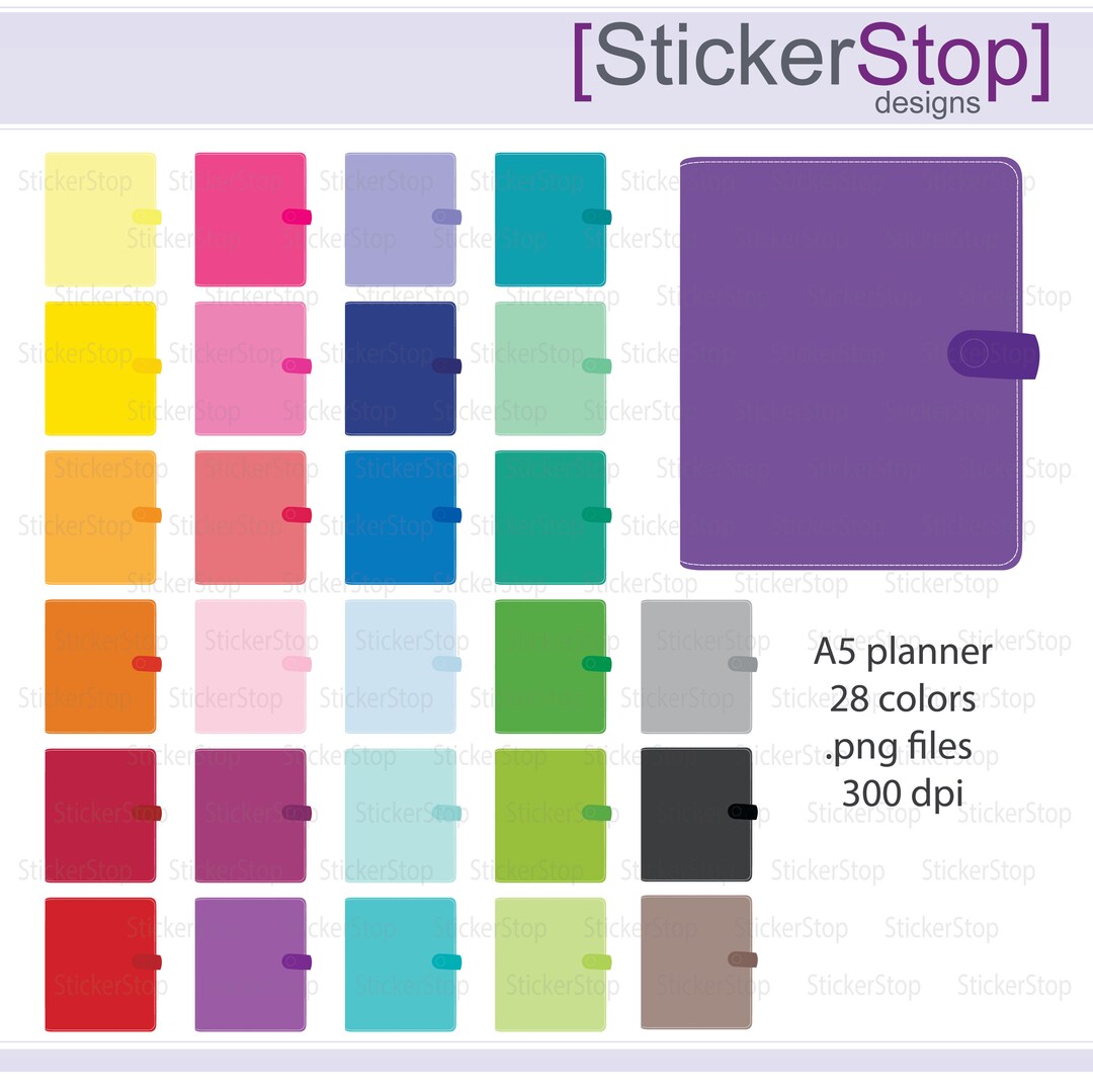 A5 Planner or Filofax Icon Digital Clipart in Rainbow Colors - Instant ...