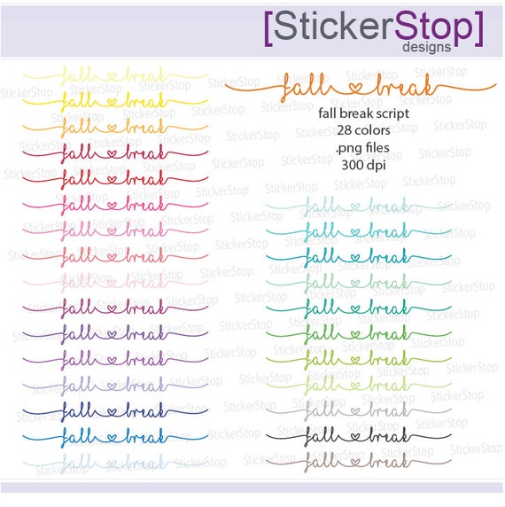Fall Break Script Icon Digital Clipart in Rainbow Colors | Etsy