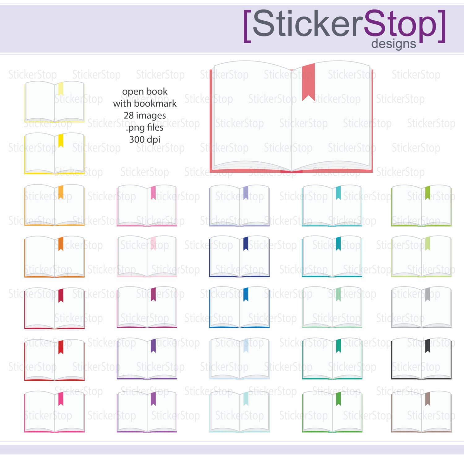 Open Book With Bookmark Digital Clipart - Instant Download PNG Files ...