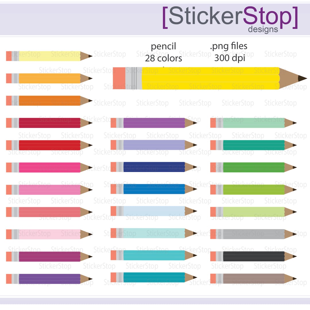 Pencil Icon Digital Clipart in Rainbow Colors - Instant Download PNG ...