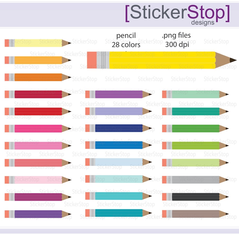 Pencil Icon Digital Clipart in Rainbow Colors Instant Download PNG ...