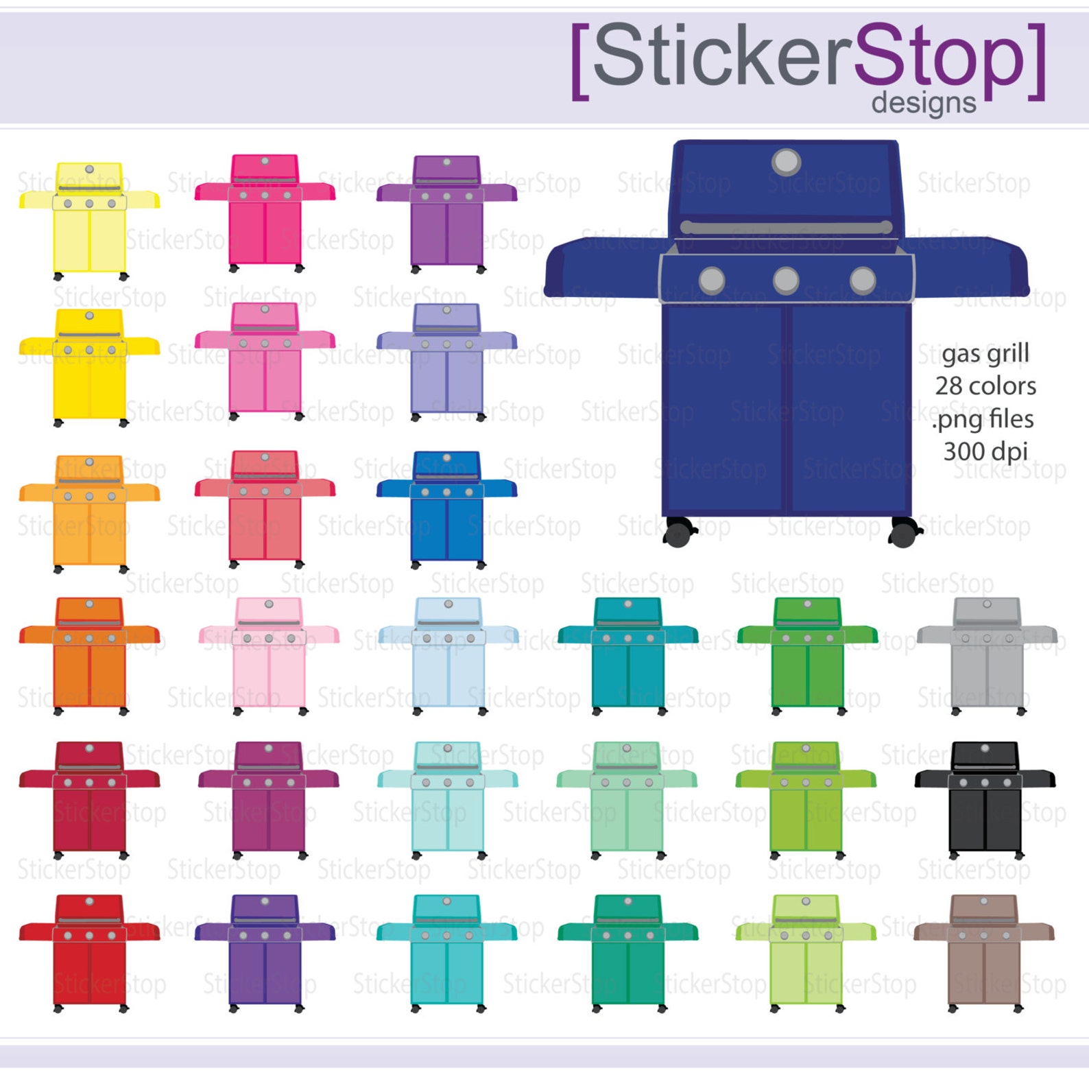 Gas Grill Icon Digital Clipart in Rainbow Colors - Instant Download PNG ...
