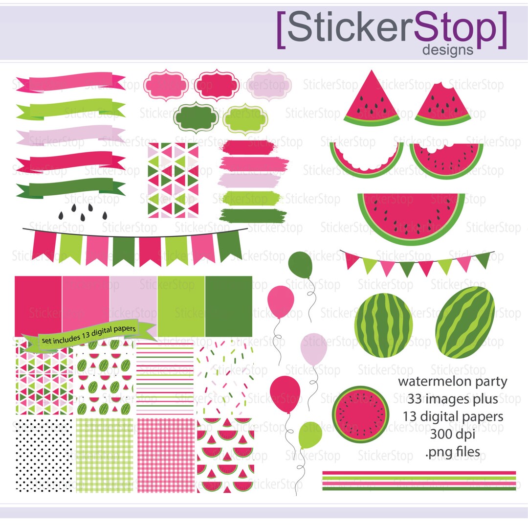 Watermelon Party Paper Pack and Digital Clipart - Instant Download PNG ...