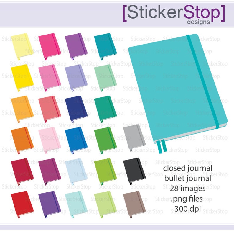 Bullet Journal or Closed Journal Icon Digital Clipart in Rainbow Colors ...