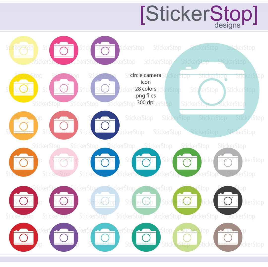 Round Camera Icon Digital Clipart in Rainbow Colors - Instant Download ...