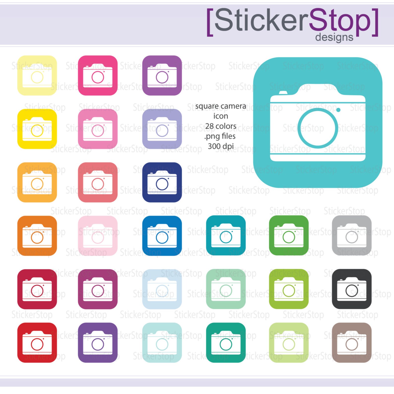 Camera Square Icon Digital Clipart in Rainbow Colors Instant Download ...