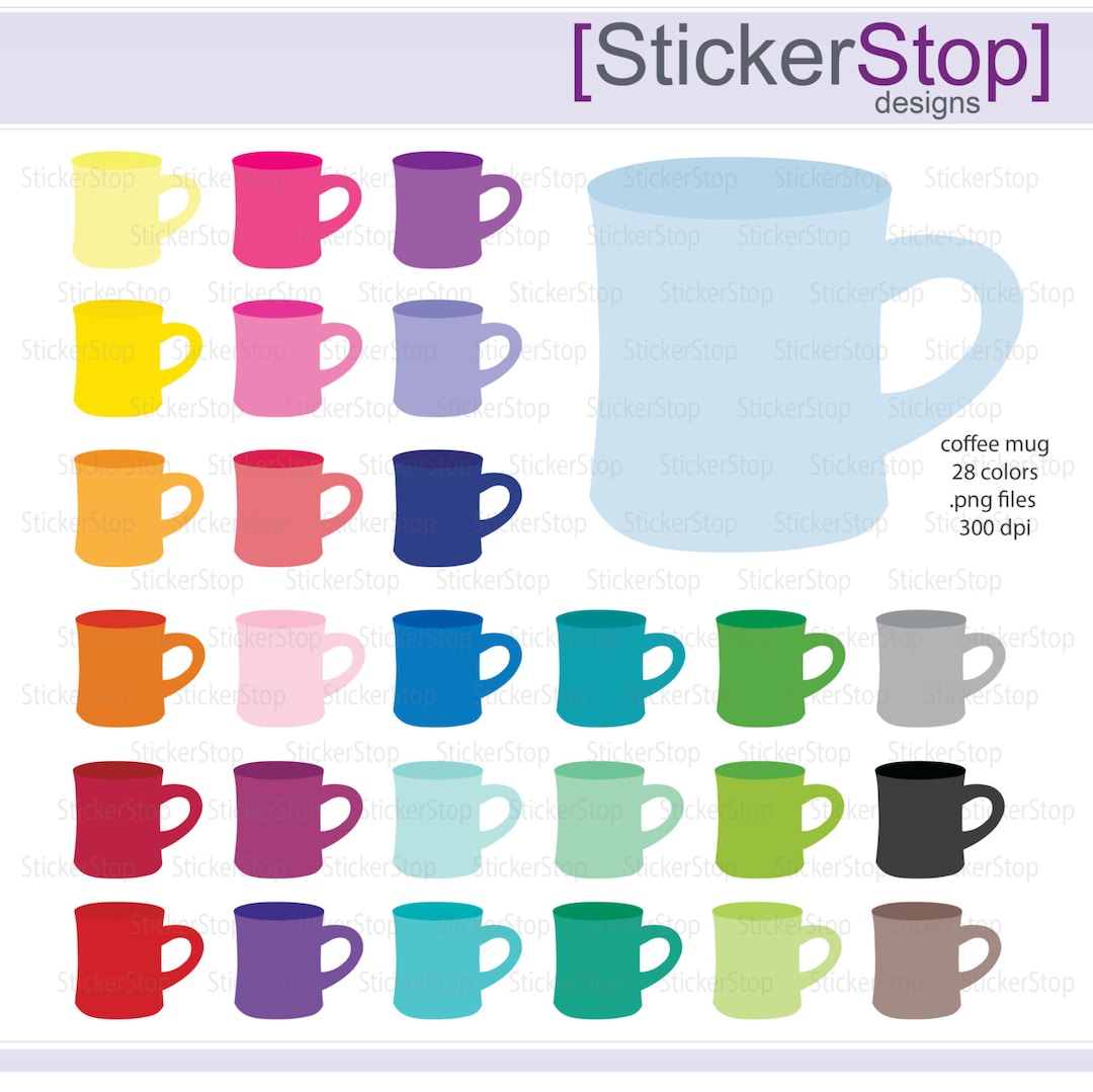 Coffee Mug Icon Digital Clipart in Rainbow Colors - Instant Download ...