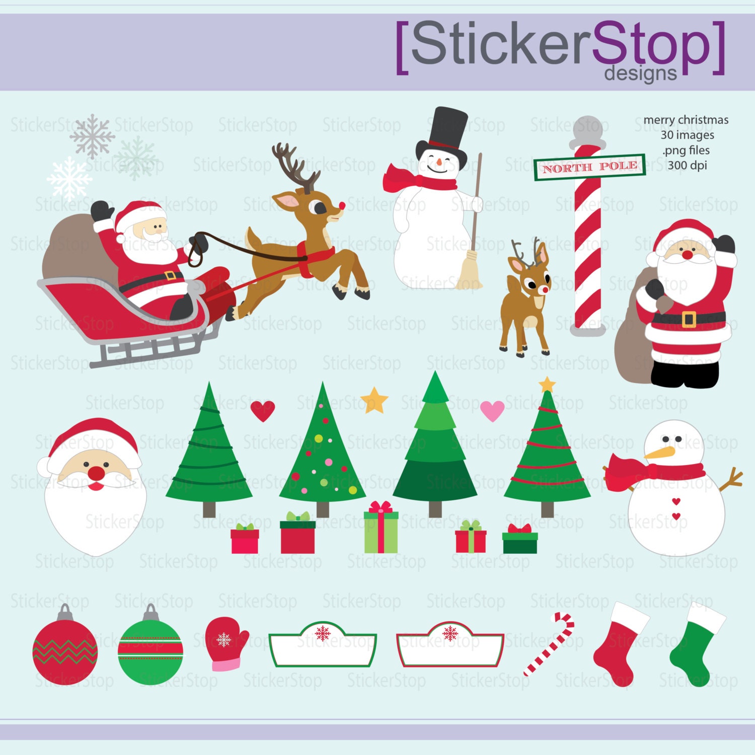 Merry Christmas Set 30 Images PNG Digital Clipart Instant - Etsy