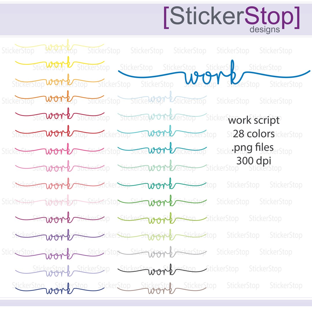Work Script Icon Digital Clipart in Rainbow Colors - Instant Download ...