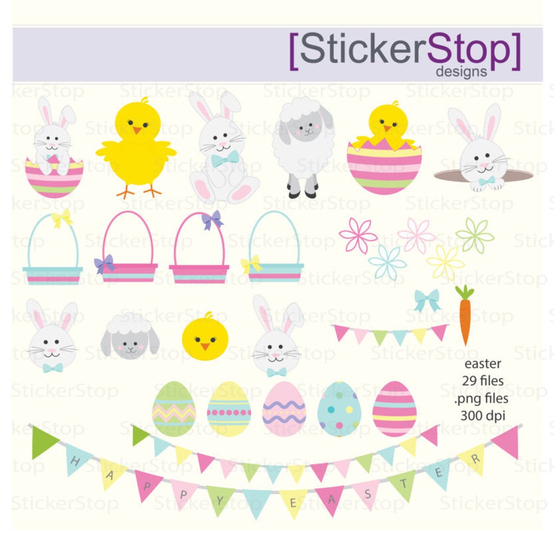 Easter Bunny and Friends, 29 Images PNG Digital Clipart - Instant ...
