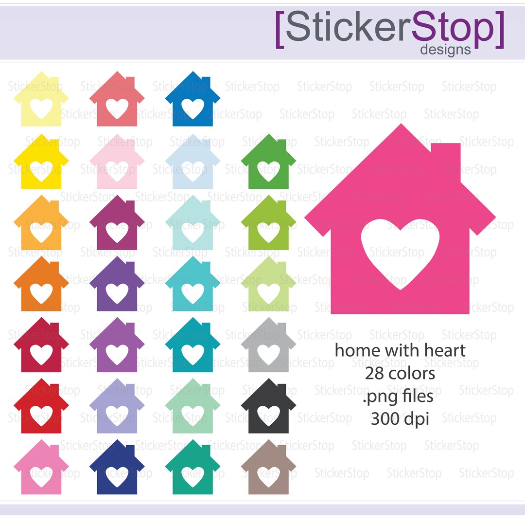 Home With Heart Icon Digital Clipart in Rainbow Colors - Instant ...