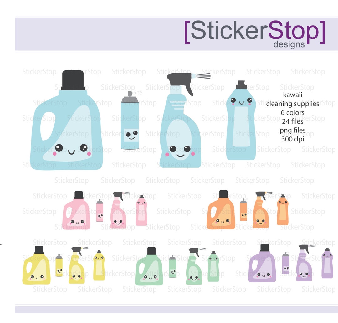 Kawaii Cleaning Supplies Clipart - Instant Download PNG Files Vector ...