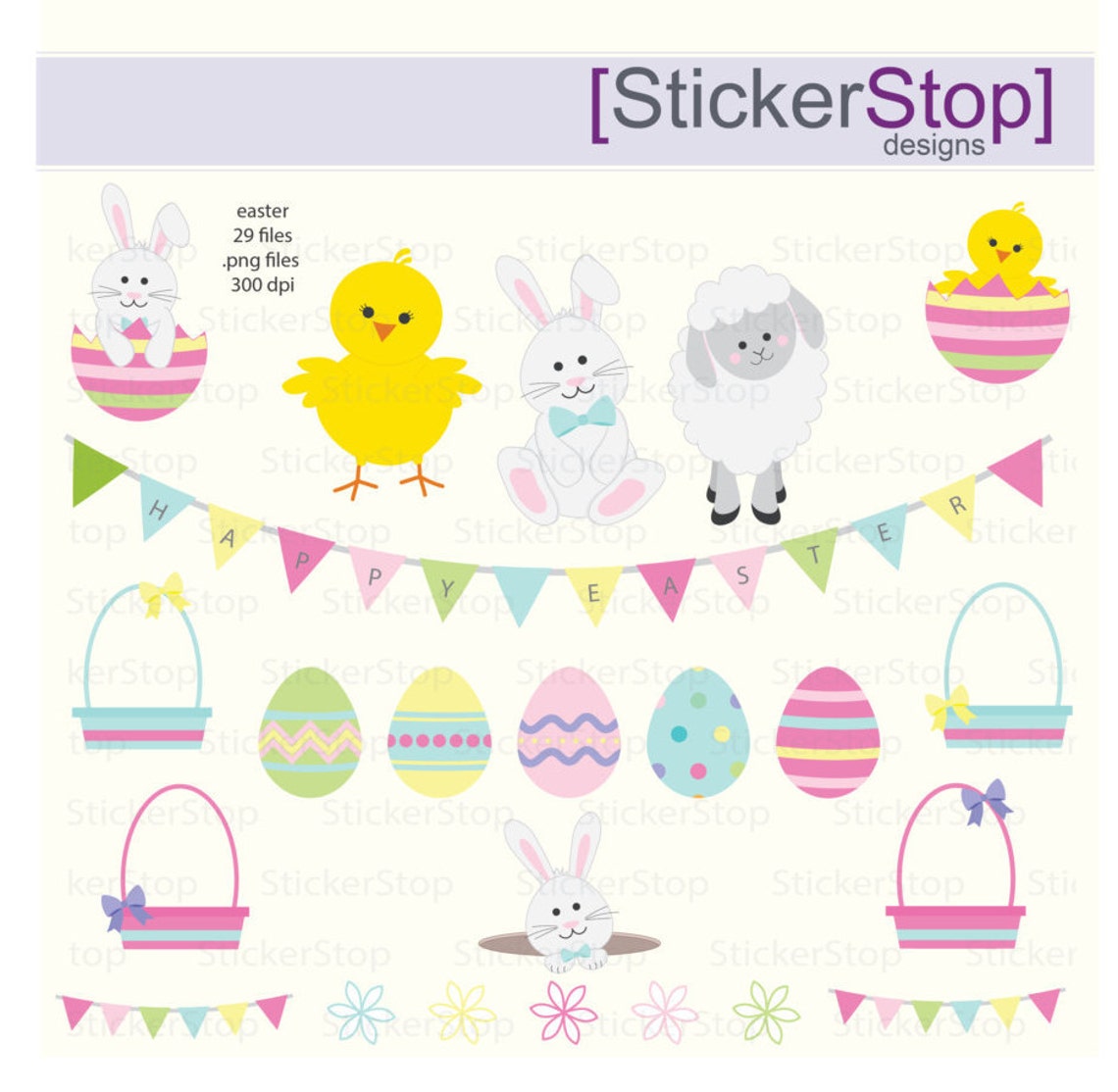 Easter Bunny and Friends, 29 Images PNG Digital Clipart Instant ...