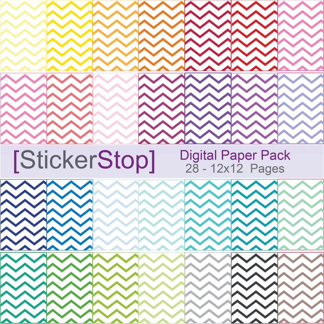Chevron Pattern Digital Paper Set in 28 Rainbow Colors - Instant ...
