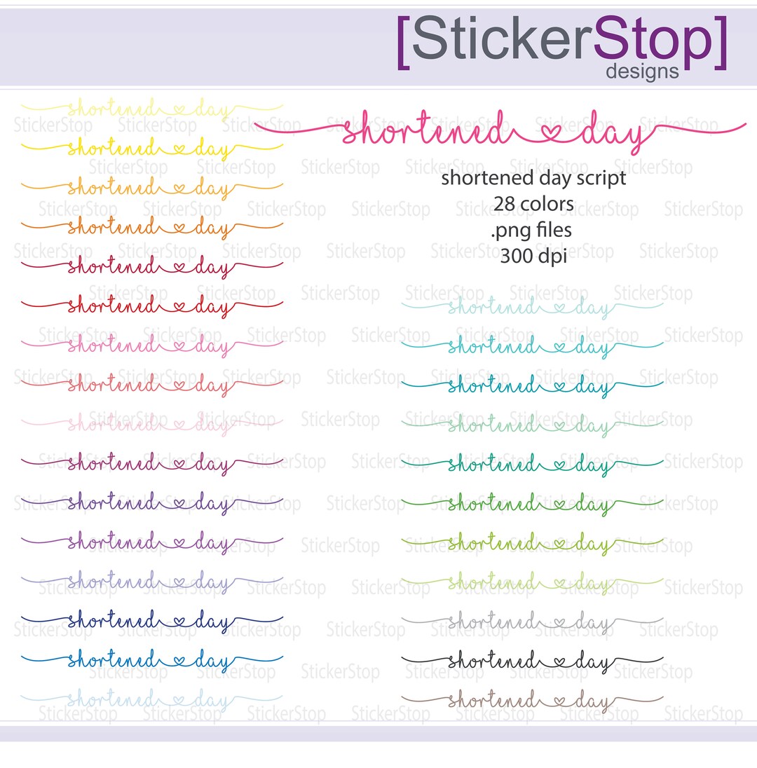 Shortened Day Script Icon Digital Clipart in Rainbow Colors - Instant ...