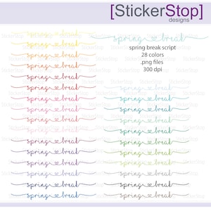 Spring Break Script Icon Digital Clipart in Rainbow Colors - Instant ...
