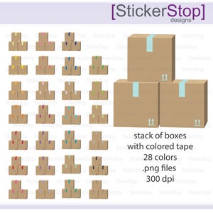 Stack of Boxes With Colorful Tape Icon Digital Clipart in Rainbow ...