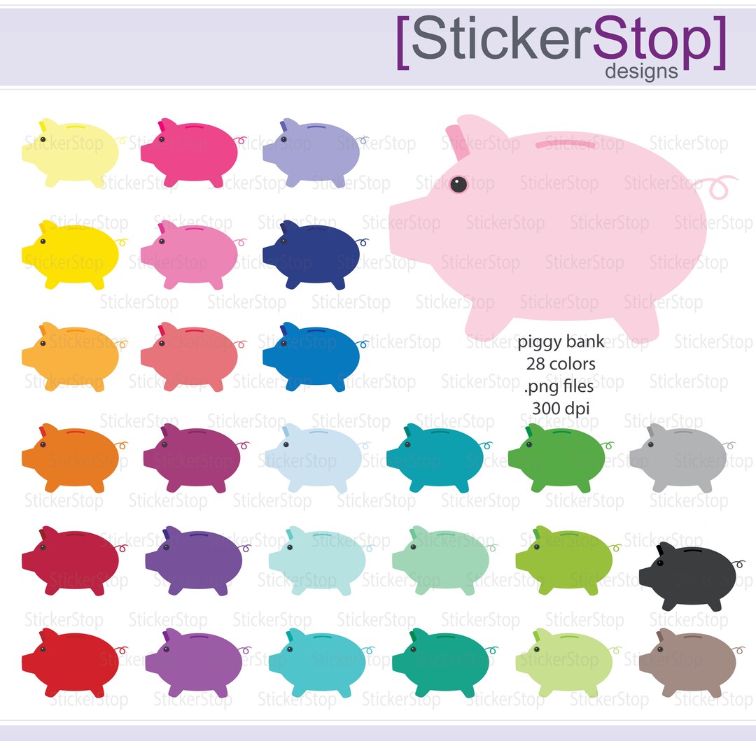 Piggy Bank Icon Digital Clipart in Rainbow Colors - Instant Download ...