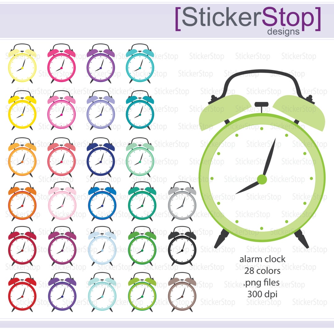 Alarm Clock Icon Digital Clipart in Rainbow Colors - Instant Download ...