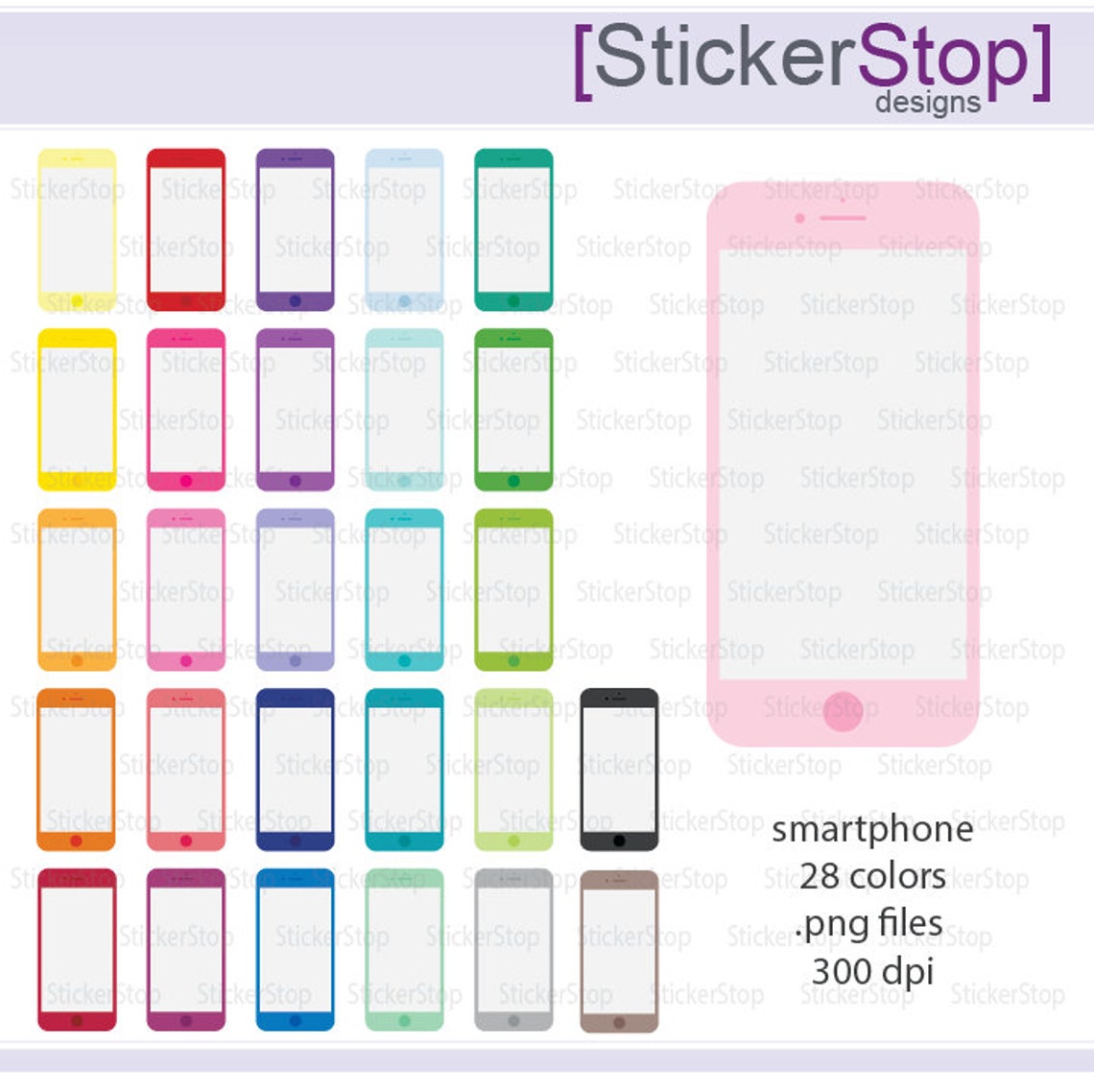 Smartphone Icon Digital Clipart in Rainbow Colors - Instant Download ...