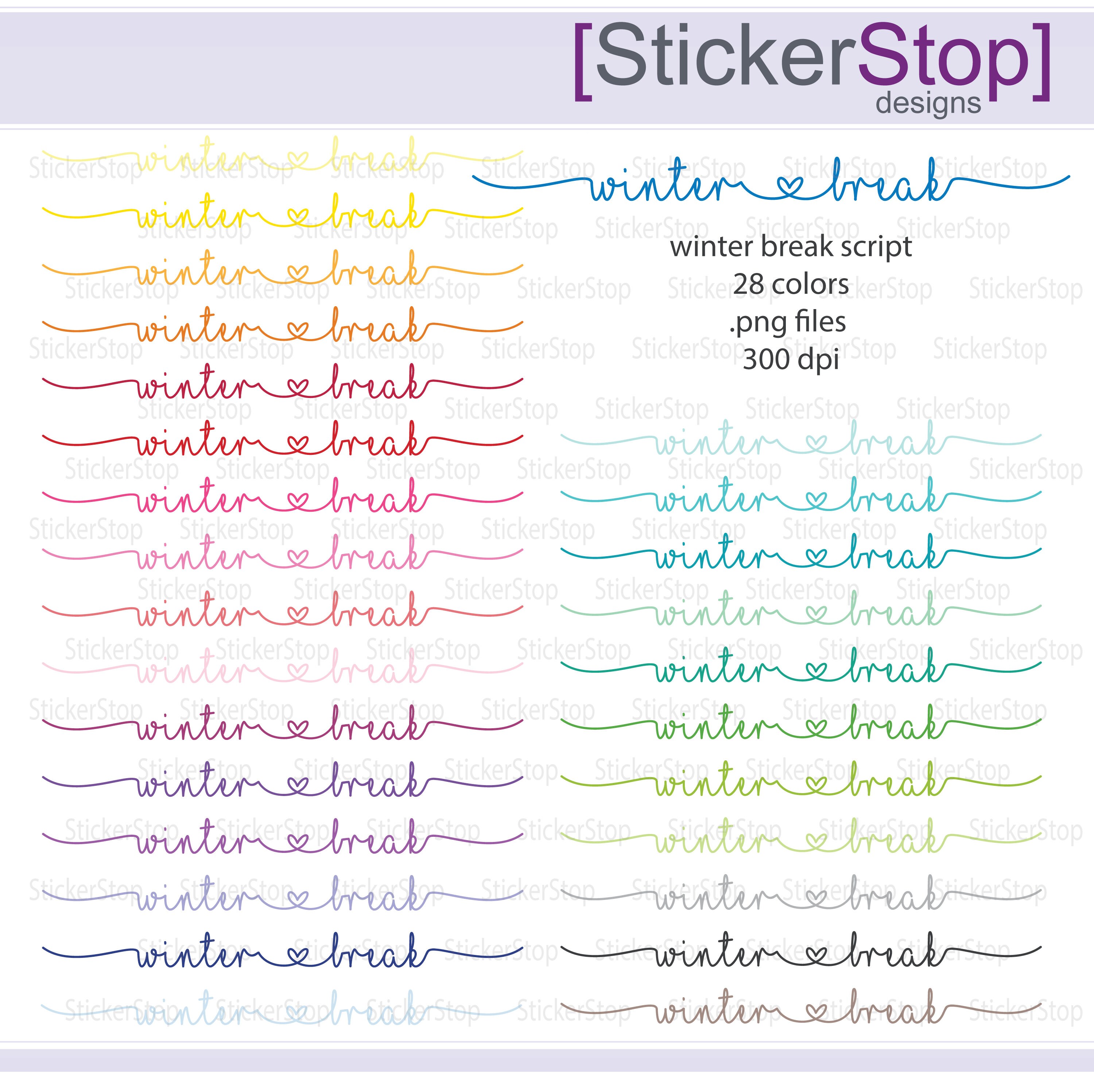Winter Break Script Icon Digital Clipart in Rainbow Colors Instant ...