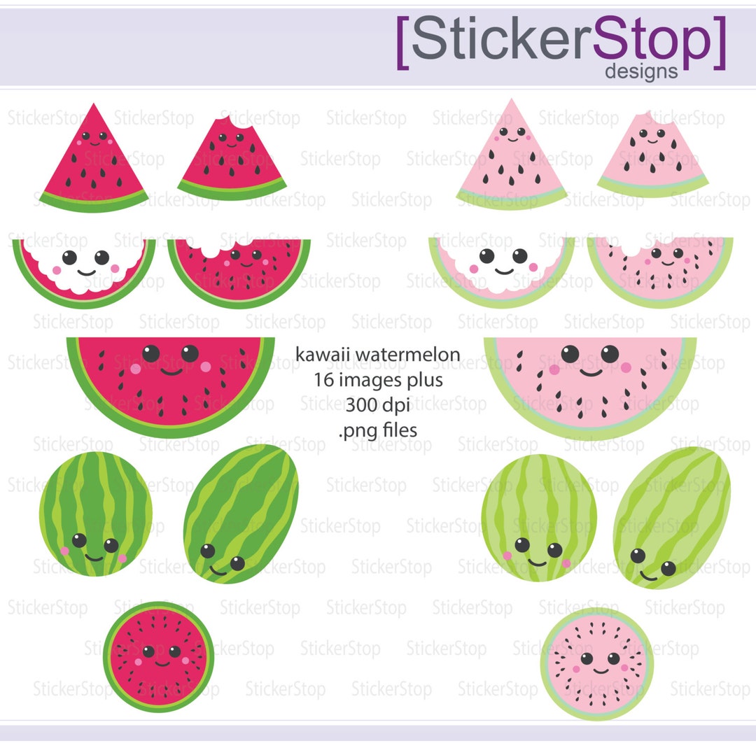 Kawaii Watermelon Digital Clipart - Instant Download PNG Files - Etsy