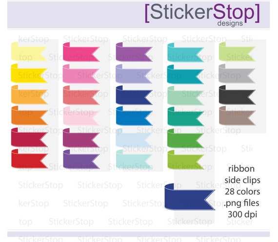 Side Page Marker - Ribbon Ends Clipart 28 rainbow colors, PNG Digital ...