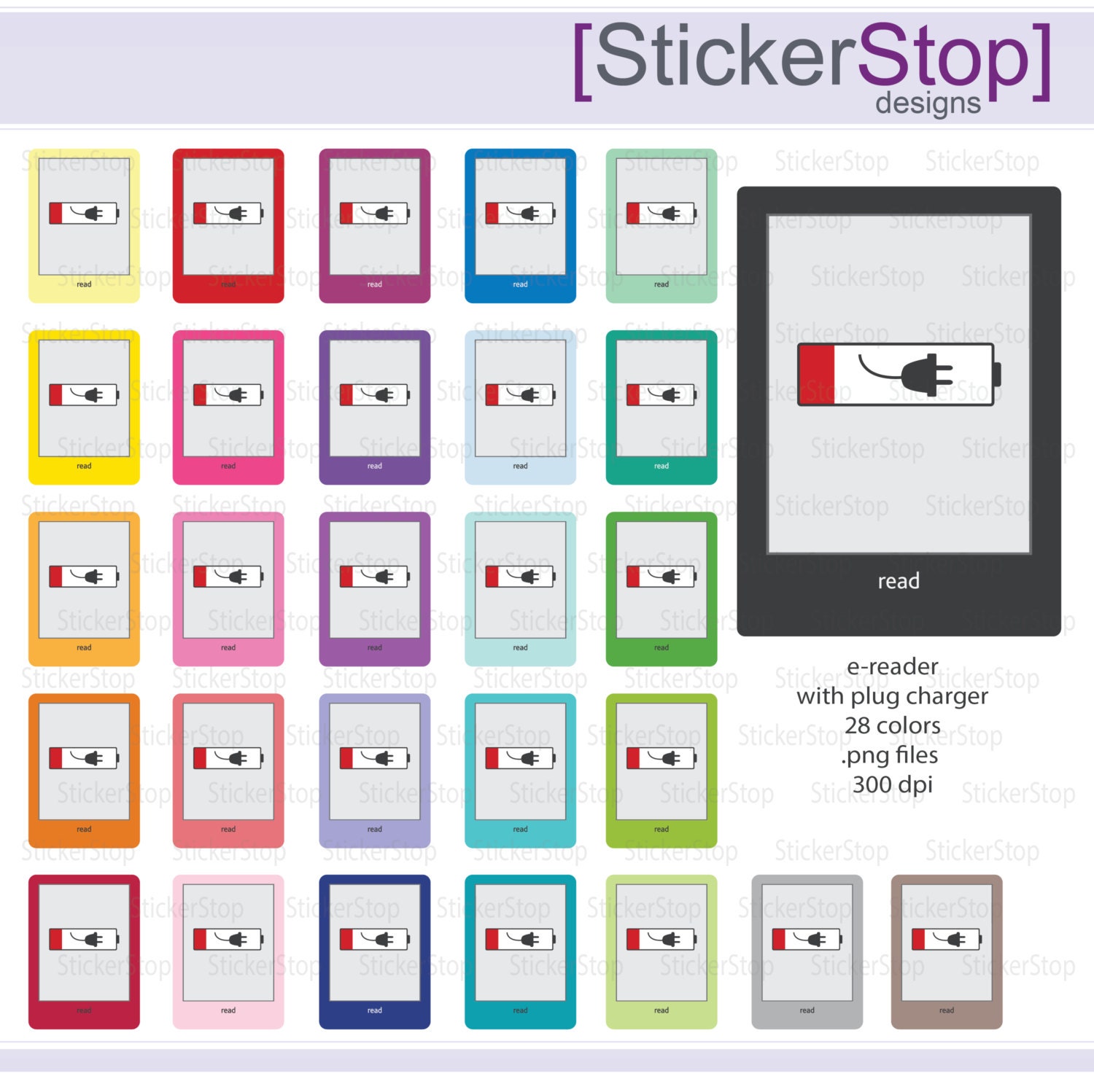 E-reader or Tablet With Plug Charge Reminder Digital Clipart - Instant ...