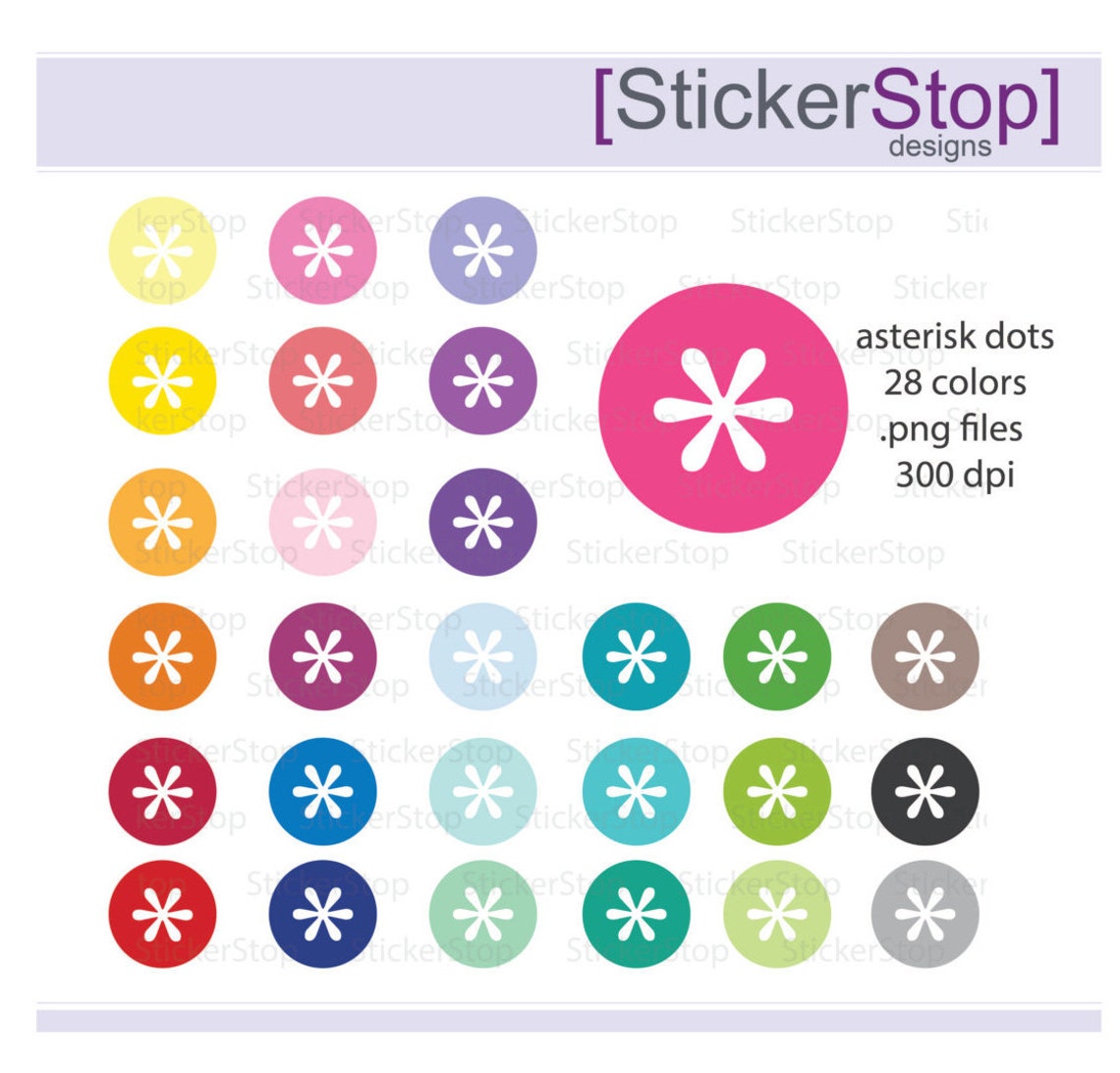Asterisk Dots Clipart 28 Colors, PNG Digital Clipart - Instant Download ...