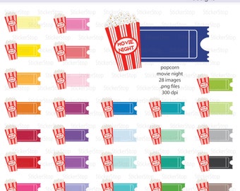 Movie Night Popcorn Box Digital Clipart Instant Download PNG | Etsy