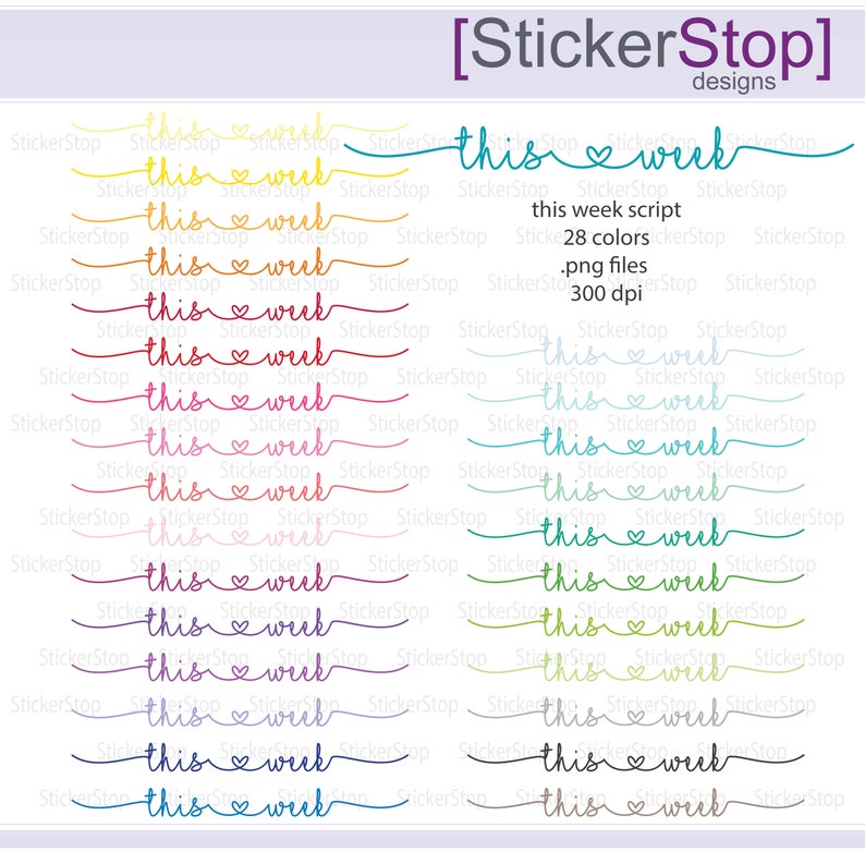 This Week Script Icon Digital Clipart in Rainbow Colors - Etsy