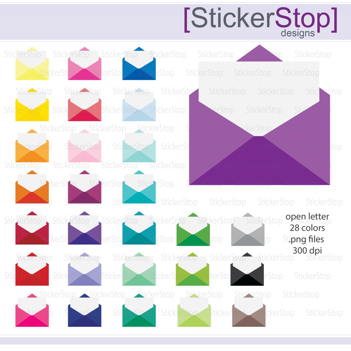 Mail or Open Letter Icon Digital Clipart in Rainbow Colors - Instant ...