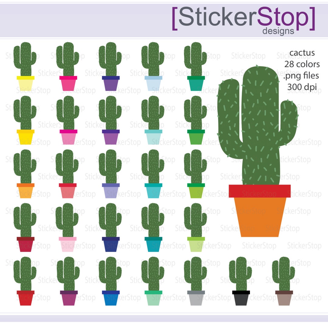 Cactus Icon Digital Clipart in Rainbow Colors - Instant Download PNG ...