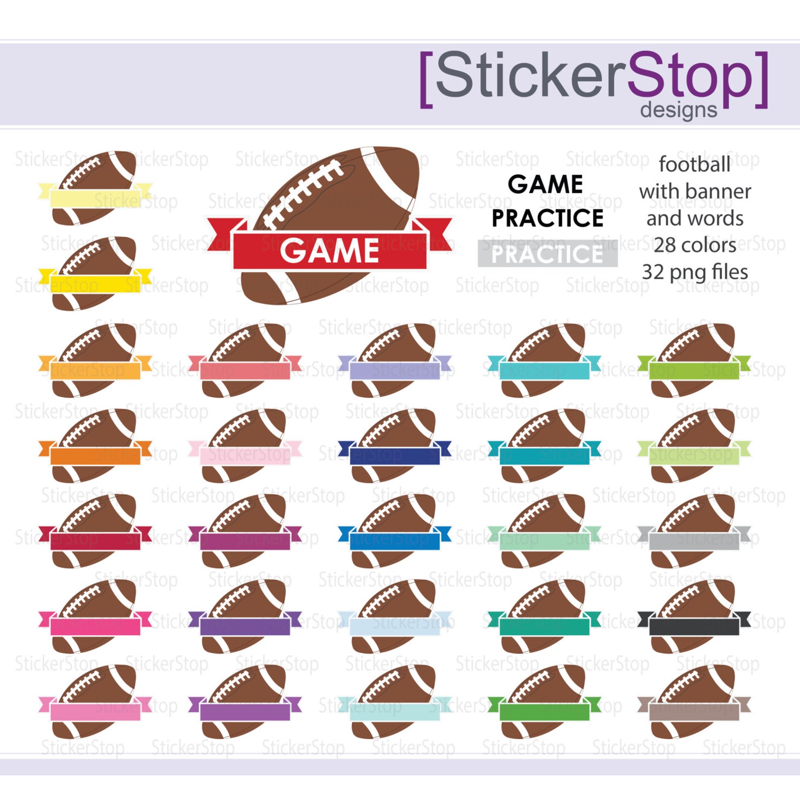 Football Game and Practice Reminder Clipart 28 Colors, PNG Digital ...