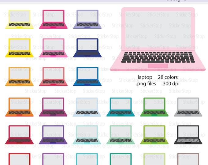 Computer Laptop Icon Digital Clipart in Rainbow Colors Instant Download ...