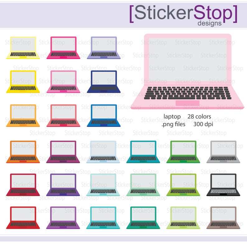 Computer Laptop Icon Digital Clipart in Rainbow Colors - Instant ...