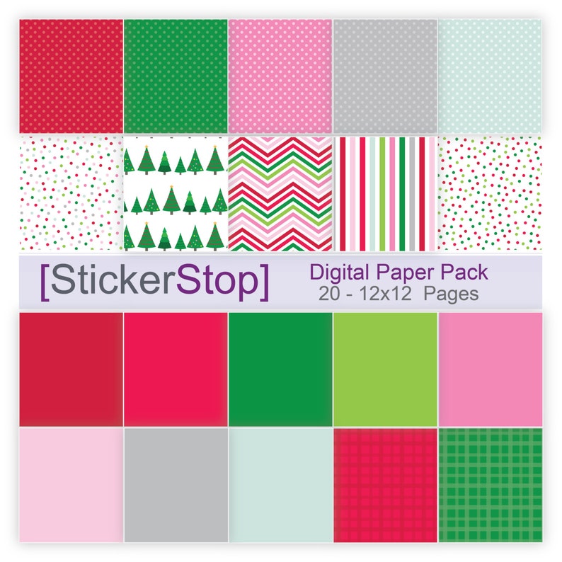 Merry Christmas Pack 2 Digital Paper Set - Instant Download PNG Files ...