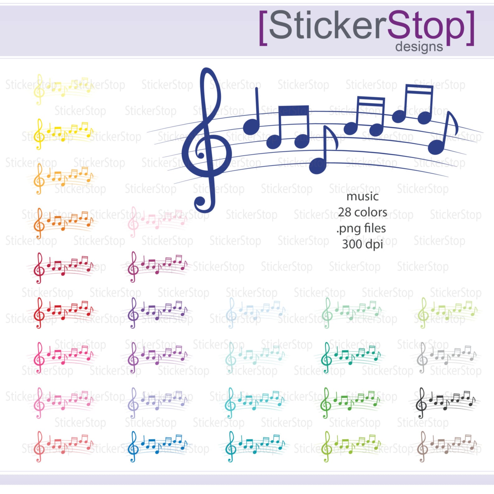 Music Icon Digital Clipart in Rainbow Colors Instant Download PNG Files ...