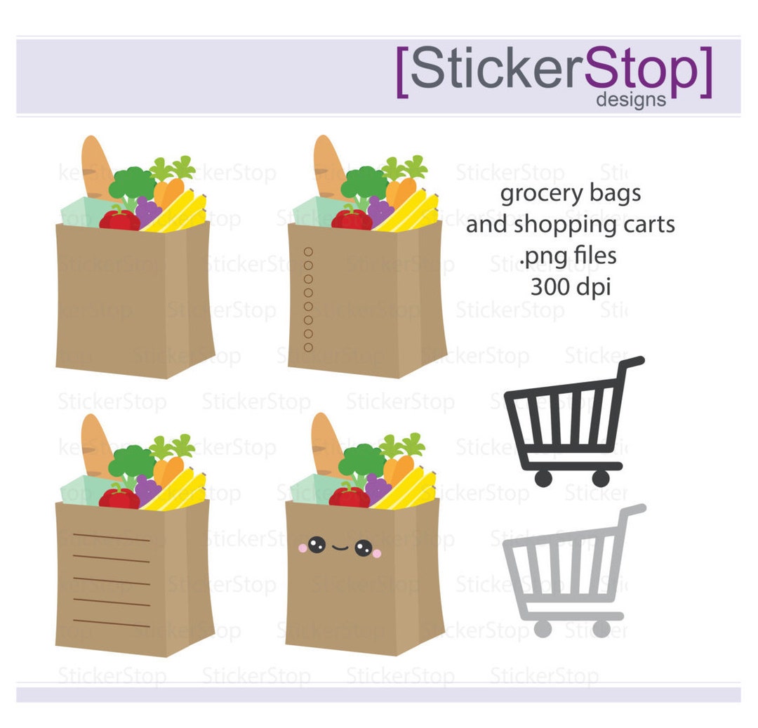 Groceries and Shopping Cart Clipart, PNG Digital Clipart - Instant ...