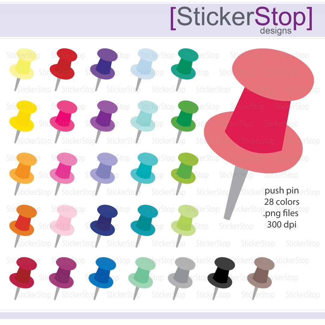 Push Pin Icon Digital Clipart in Rainbow Colors - Instant Download PNG ...
