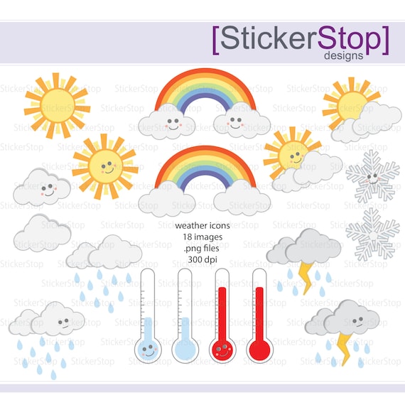 Weather Clipart 18 Pieces, PNG Digital Clipart - Instant download ...