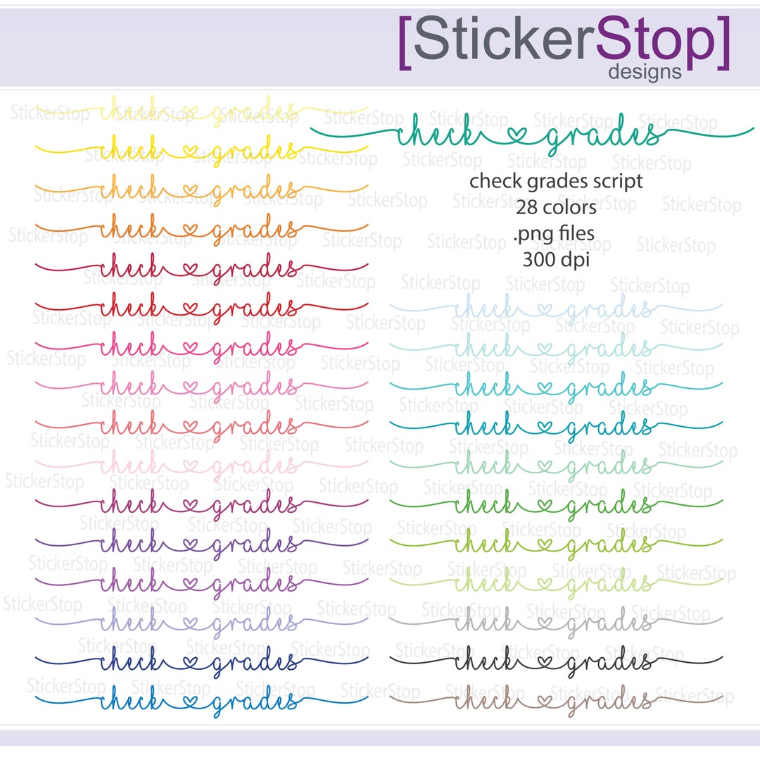 Check Grades Script Icon Digital Clipart in Rainbow Colors - Instant ...