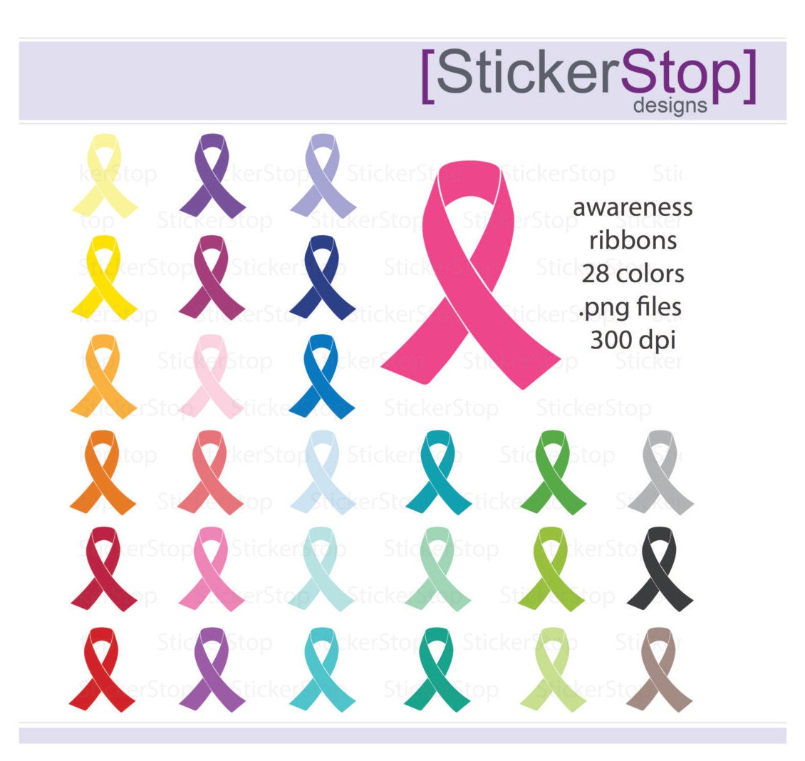 Awareness Ribbons Clipart 28 Colors, PNG Digital Clipart - Instant ...